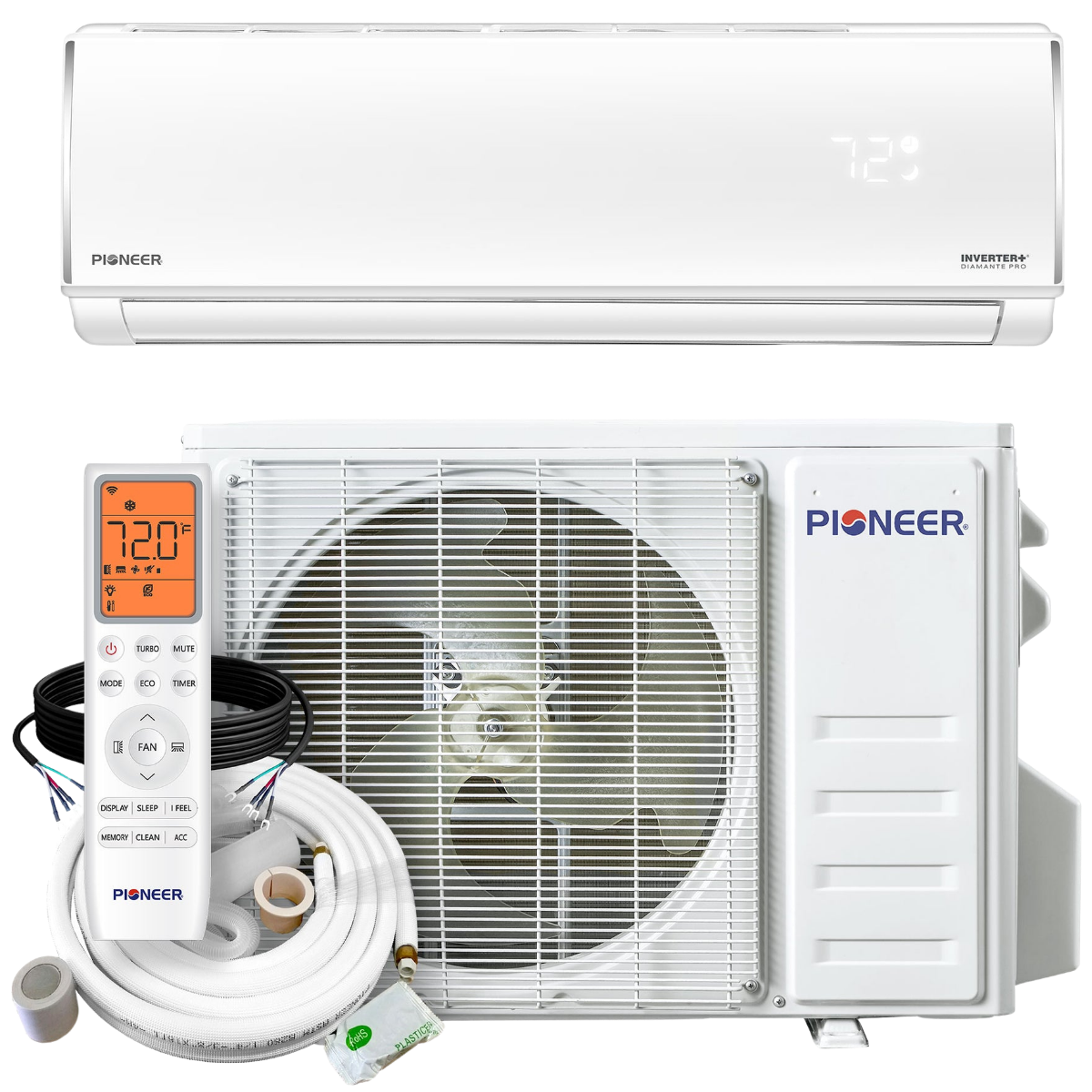 Pioneer Diamante Pro 18,000 BTU High-Wall Series Ductless Mini Split ...